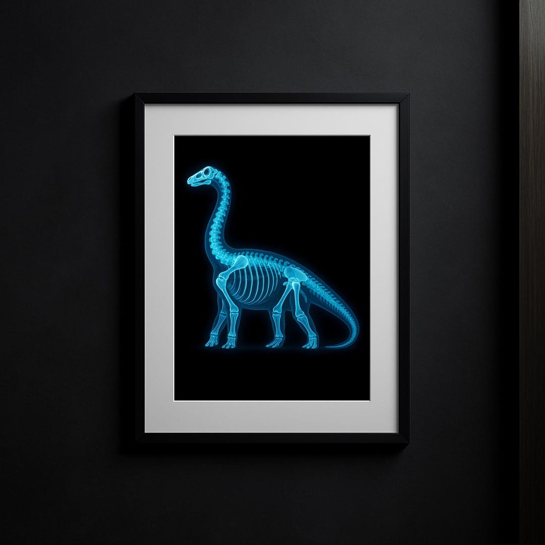 X-ray Sauropod Print | Neon Blue Skeleton Art | Anatomy Poster ...
