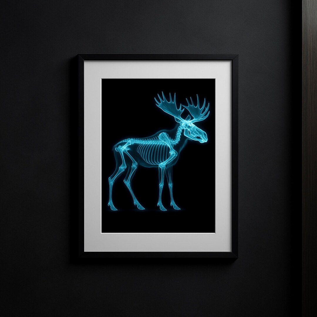 X-ray Moose Print | Neon Blue Skeleton Art | Anatomy Poster | Digital ...