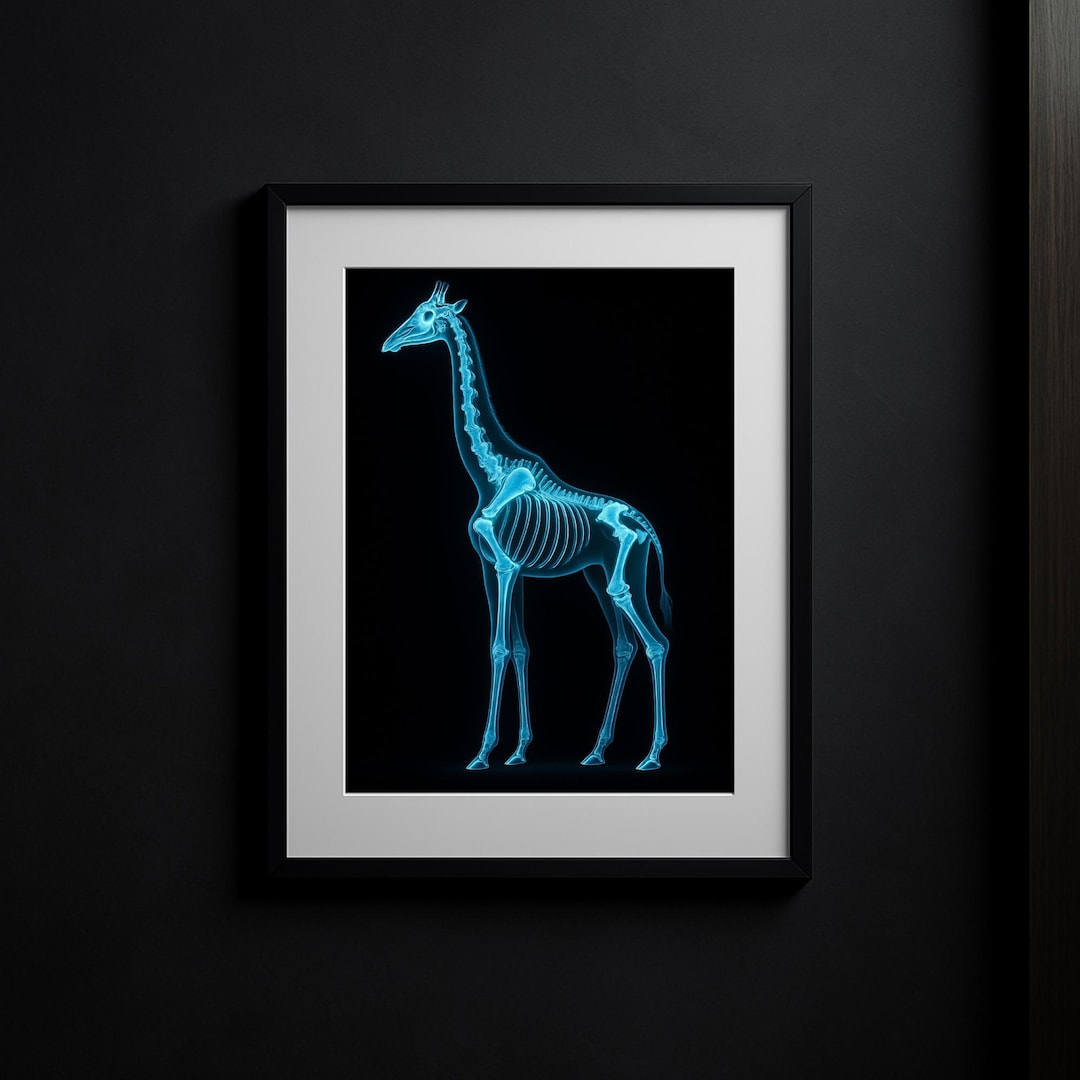 X-ray Giraffe Print | Neon Blue Skeleton Art | Anatomy Poster | Digital ...