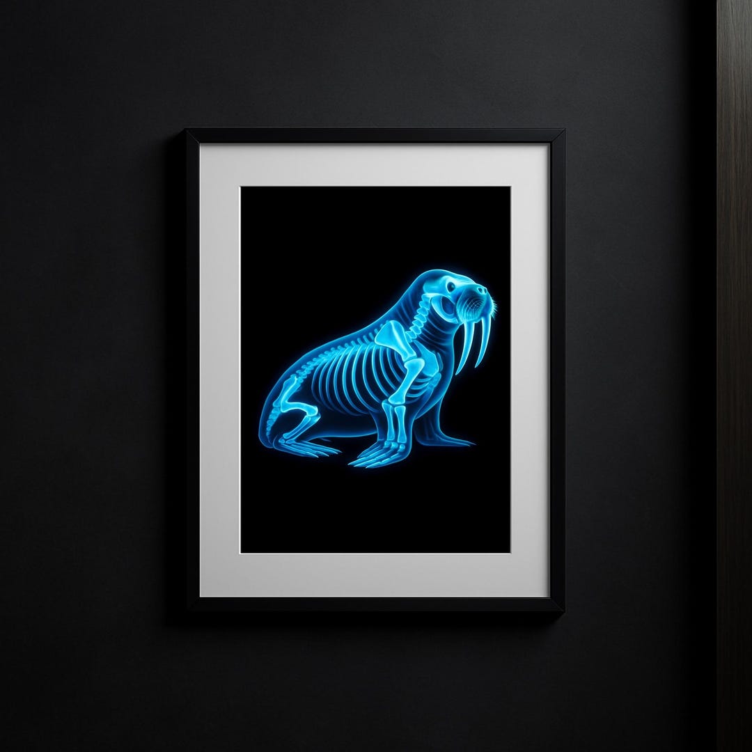 X-ray Walrus Print | Neon Blue Skeleton Art | Anatomy Poster | Digital ...