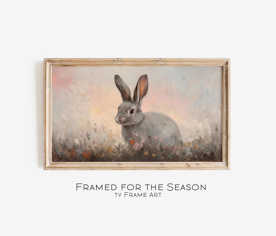 Frame TV Easter TV Art, Grey Bunny Rabbit in Field Image, Digital Art ...