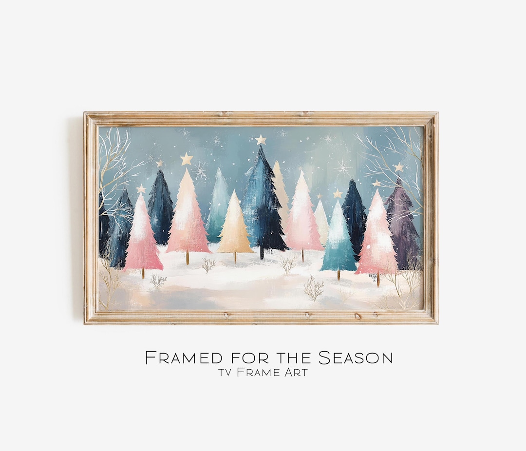Frame TV Christmas Art, Bright Colored Christmas Tree Farm, Vintage ...