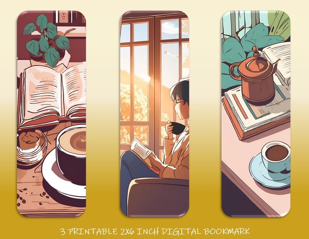 Digital Bookmark, Printable Bookmark, Book Cafe Design, Coffee Lovers ...