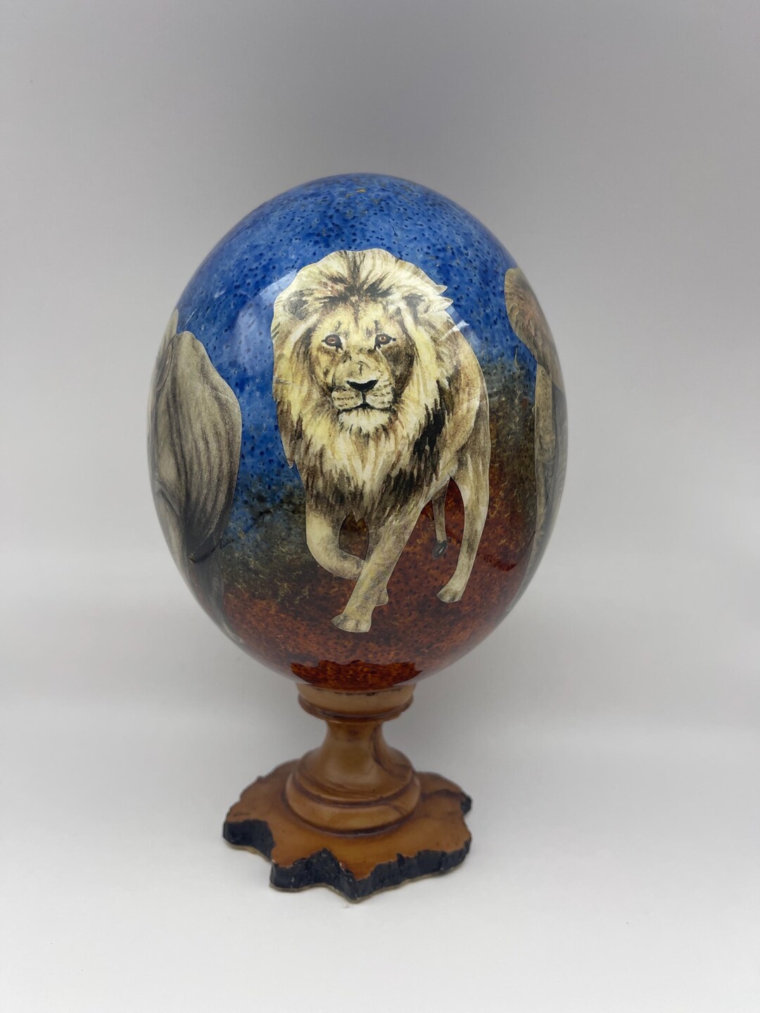 Hand Painted Ostrich Egg Africa Safari Theme by Sherry Rowe Vintage - Etsy