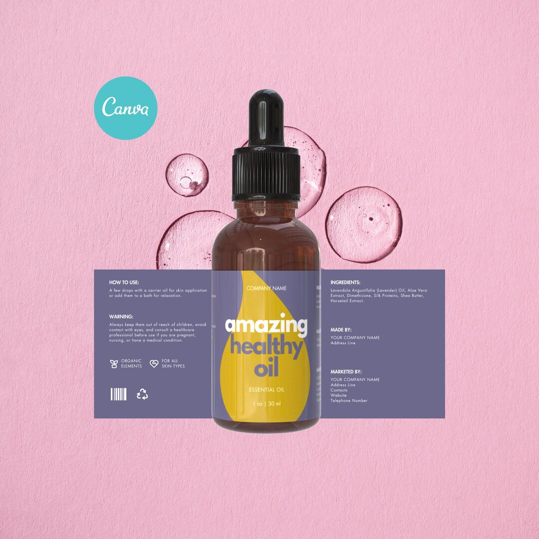 Essential Oil Bottle Label Template, DIY Label Design for Dropper ...