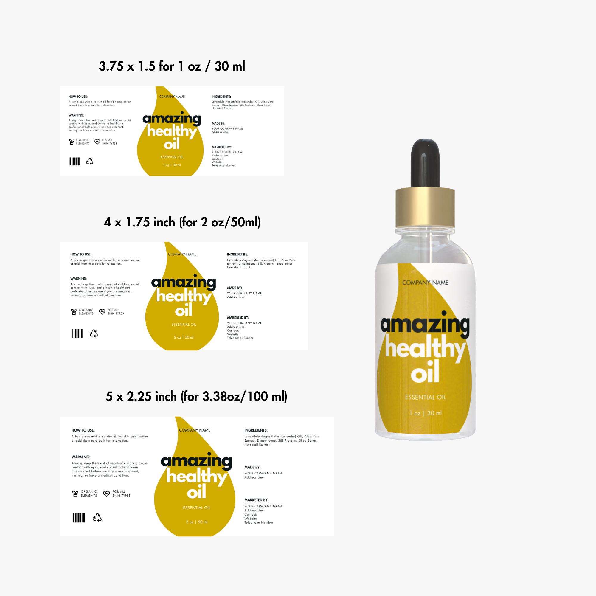 Essential Oil Bottle Label Template, DIY Label Design for Dropper ...