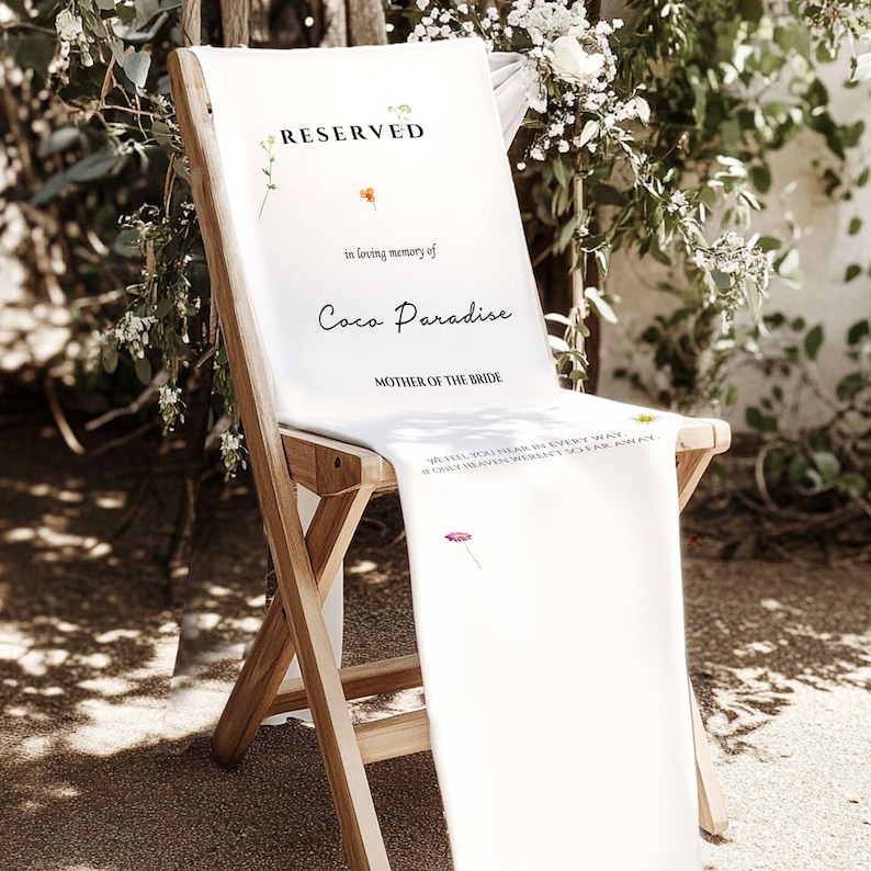 In-loving Memory Custom Linen Chair Sign – Modern Wedding Reserved ...