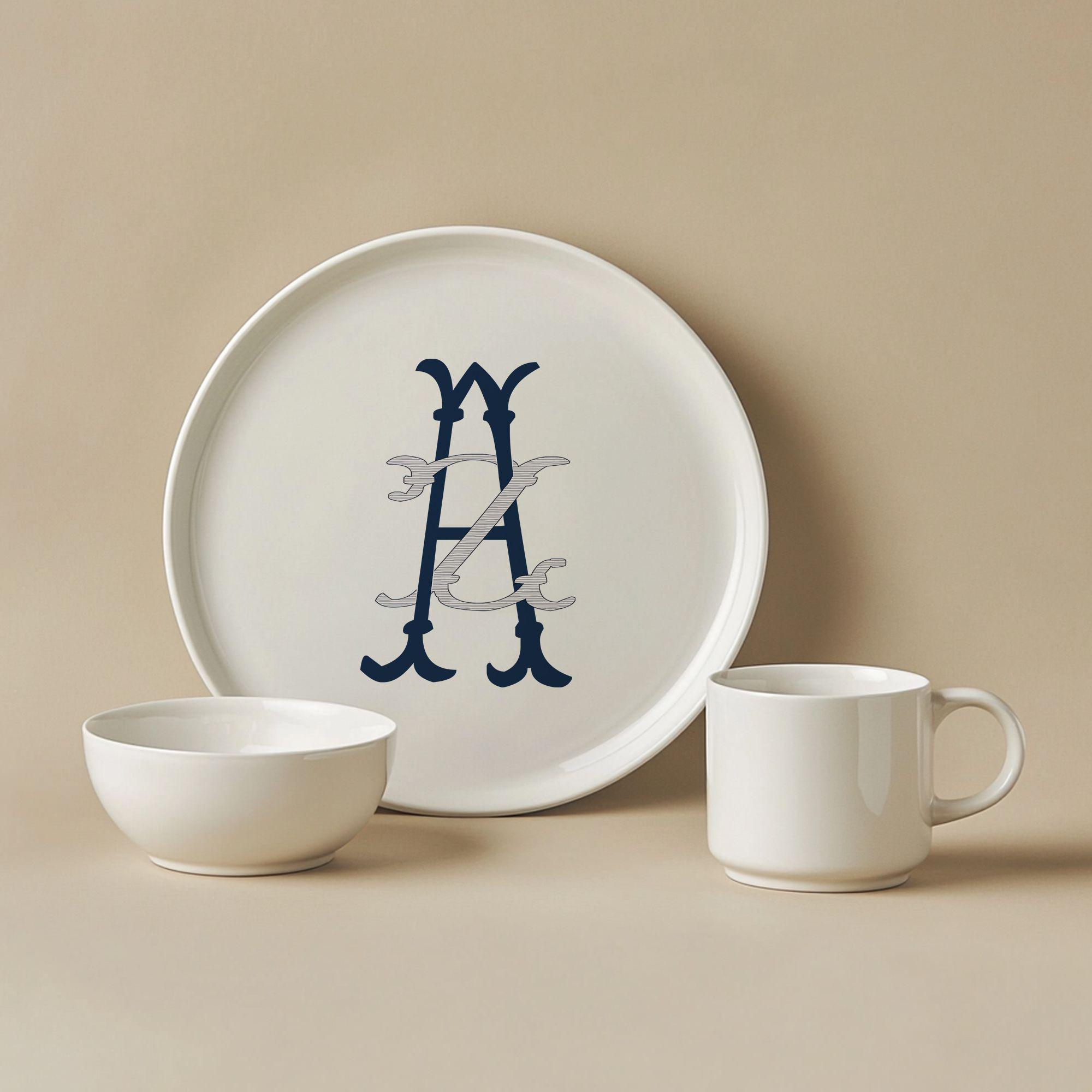 Custom Monogram Ceramic Dinnerware – Personalized Housewarming Home ...