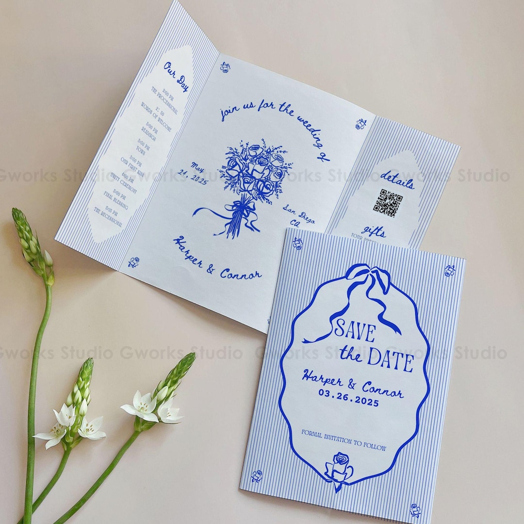 Hand-drawn Floral Wedding Invitation – Editable Funky Gate Fold Wedding ...