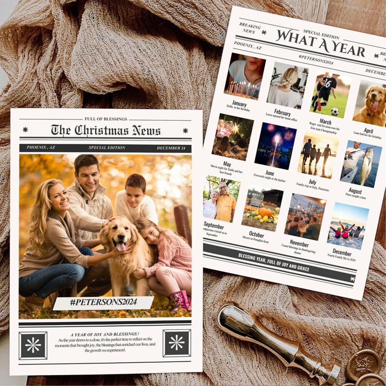 Holiday Newspaper Editable Photo Collage Template Year in Review ...