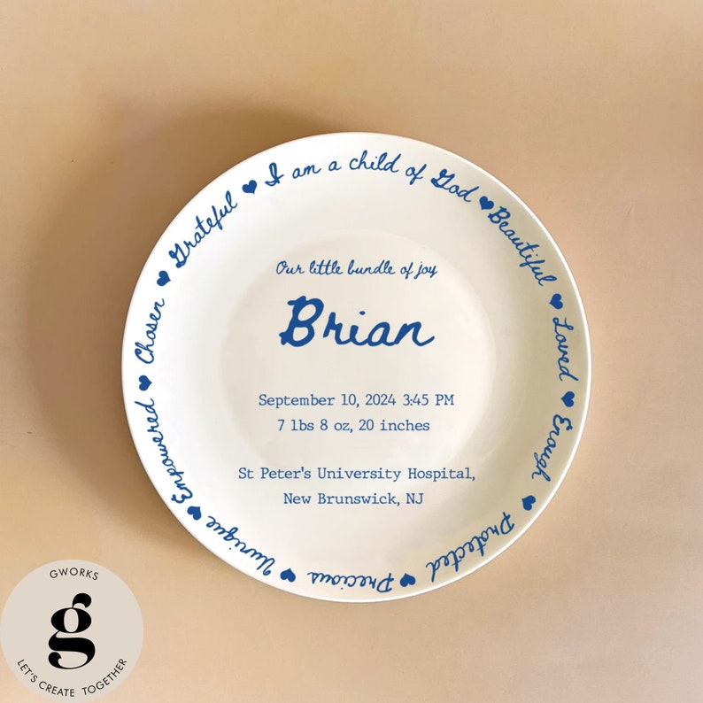 Custom Birth Ceramic Plate Newborn Baby Gift 1st Birthday Dedication ...