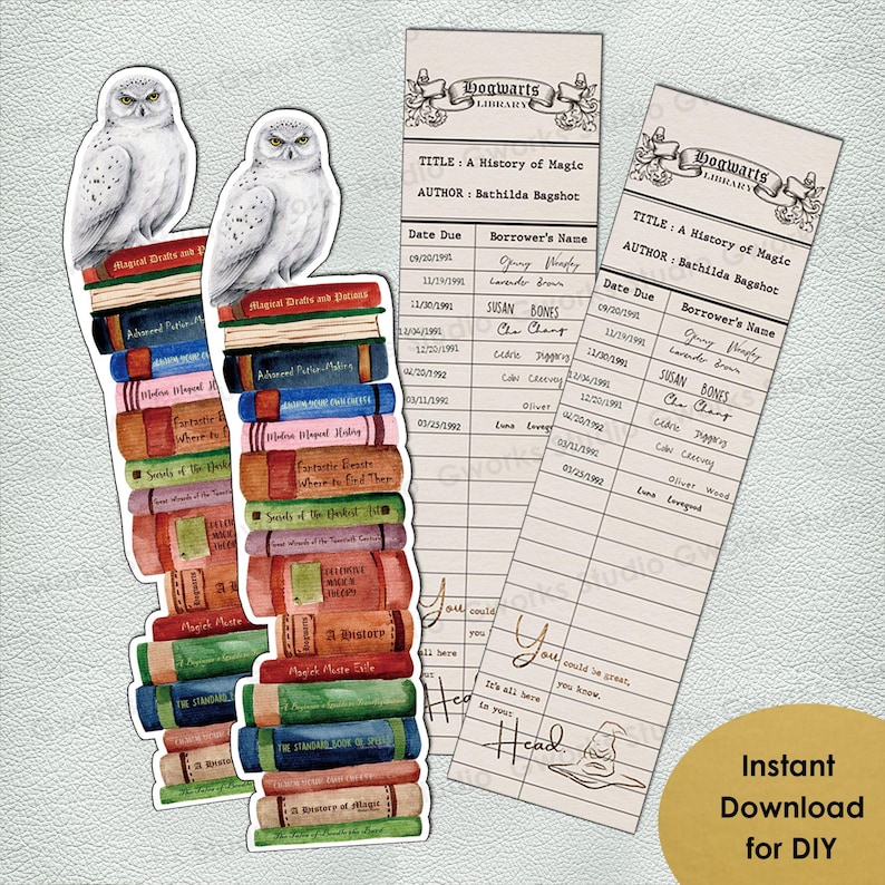 Wizard Bookmarks Bundle Potterhead Gift Hedwig and Magic School Library ...