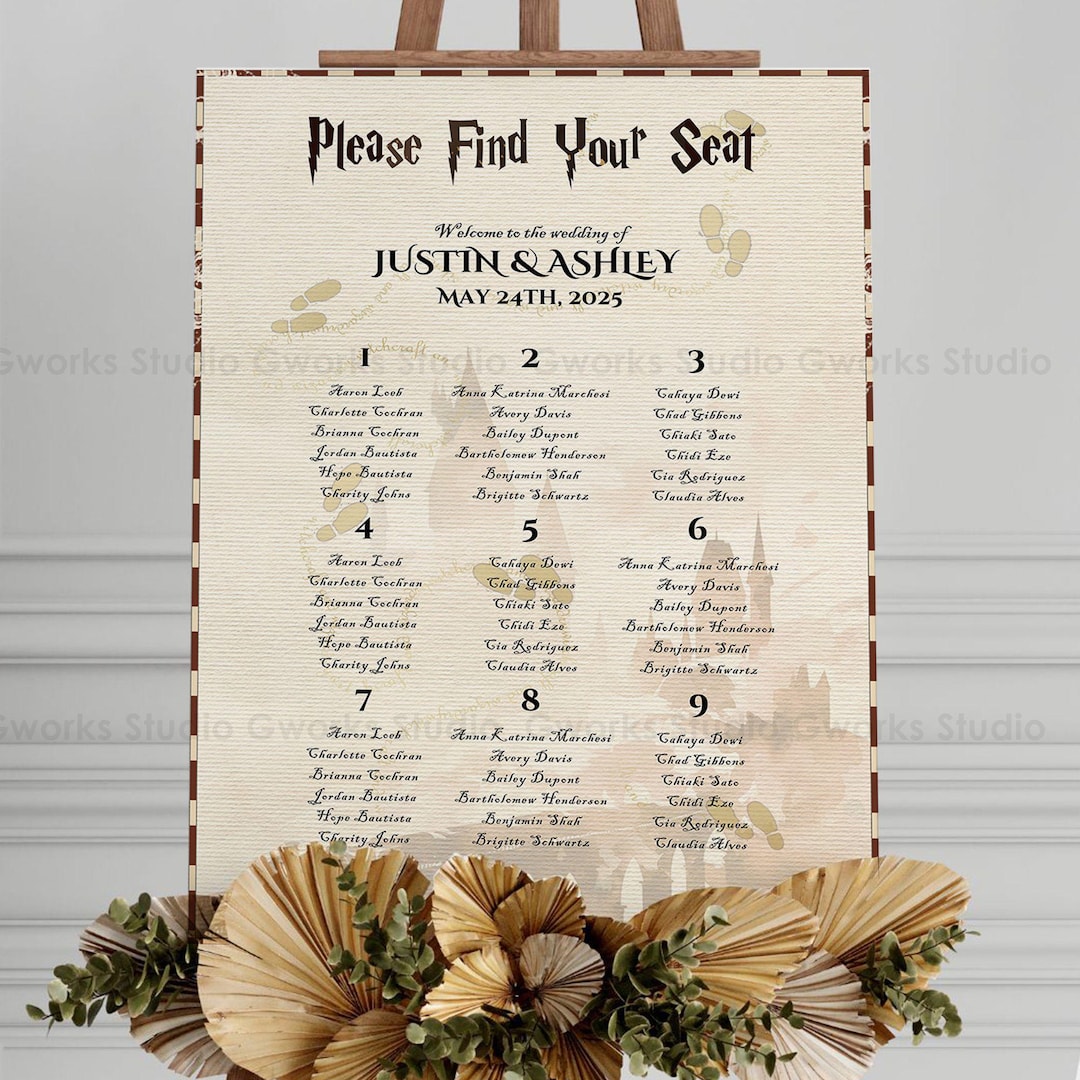 Editable Wizard Wedding Seating Chart Sign Whimsical Wedding Seating ...