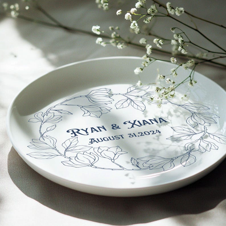Personalized Ceramic Plate: Flower Wreath, Wedding, Anniversary ...