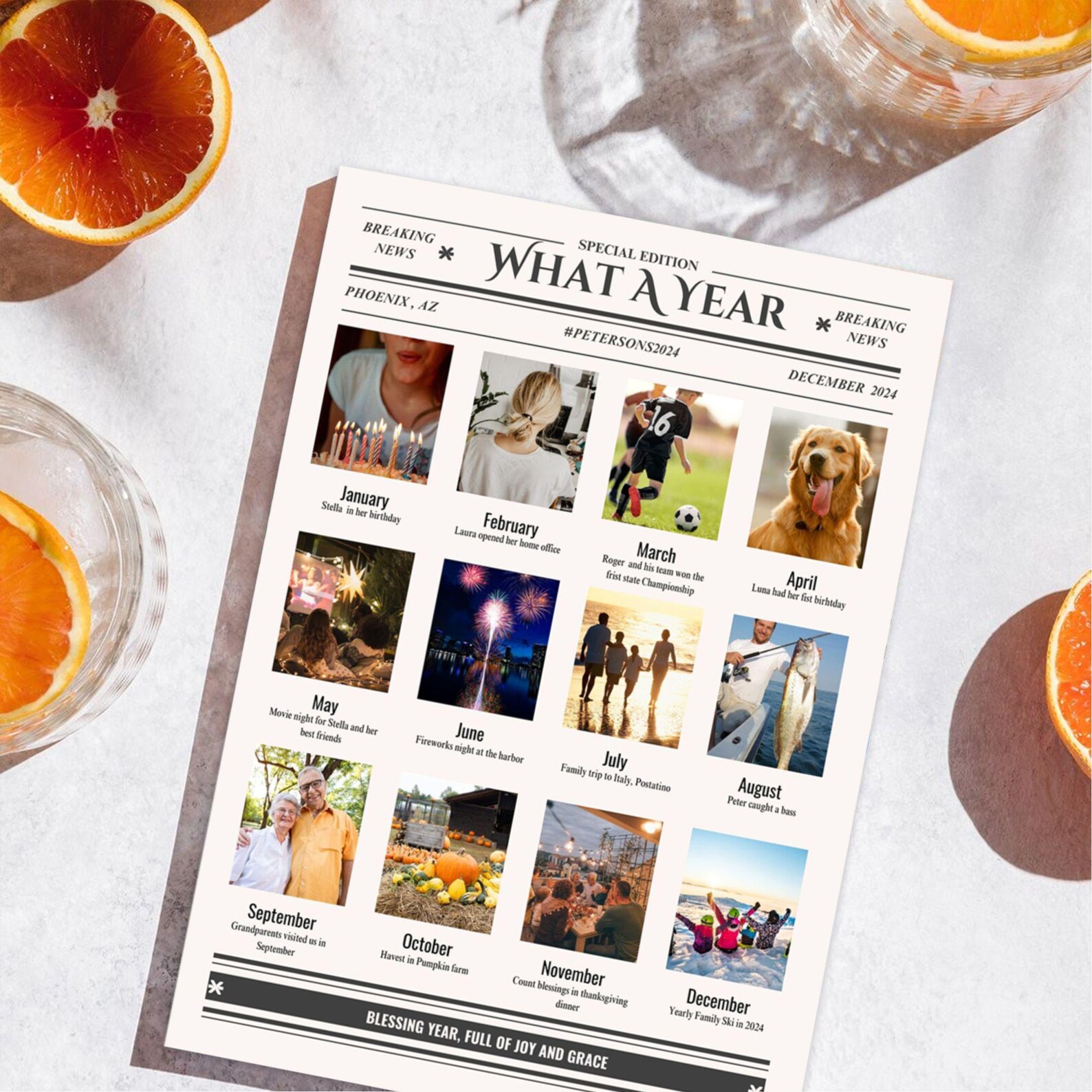 Holiday Newspaper Editable Photo Collage Template Year in Review ...