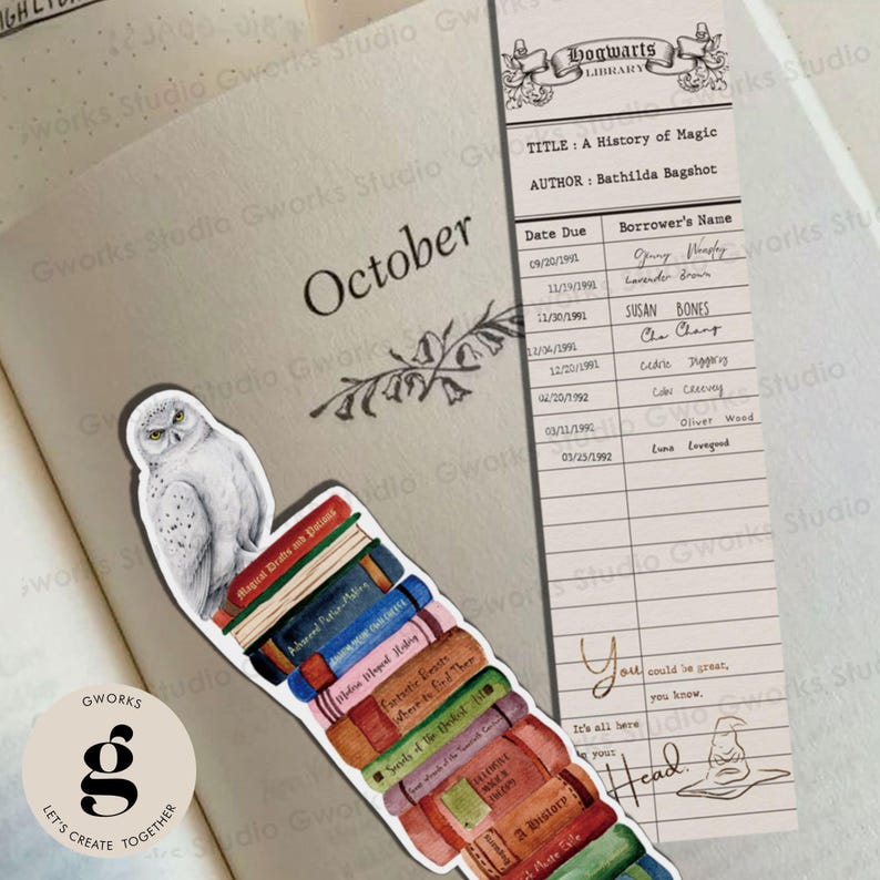 Wizard Bookmarks Bundle Potterhead Gift Hedwig and Magic School Library ...