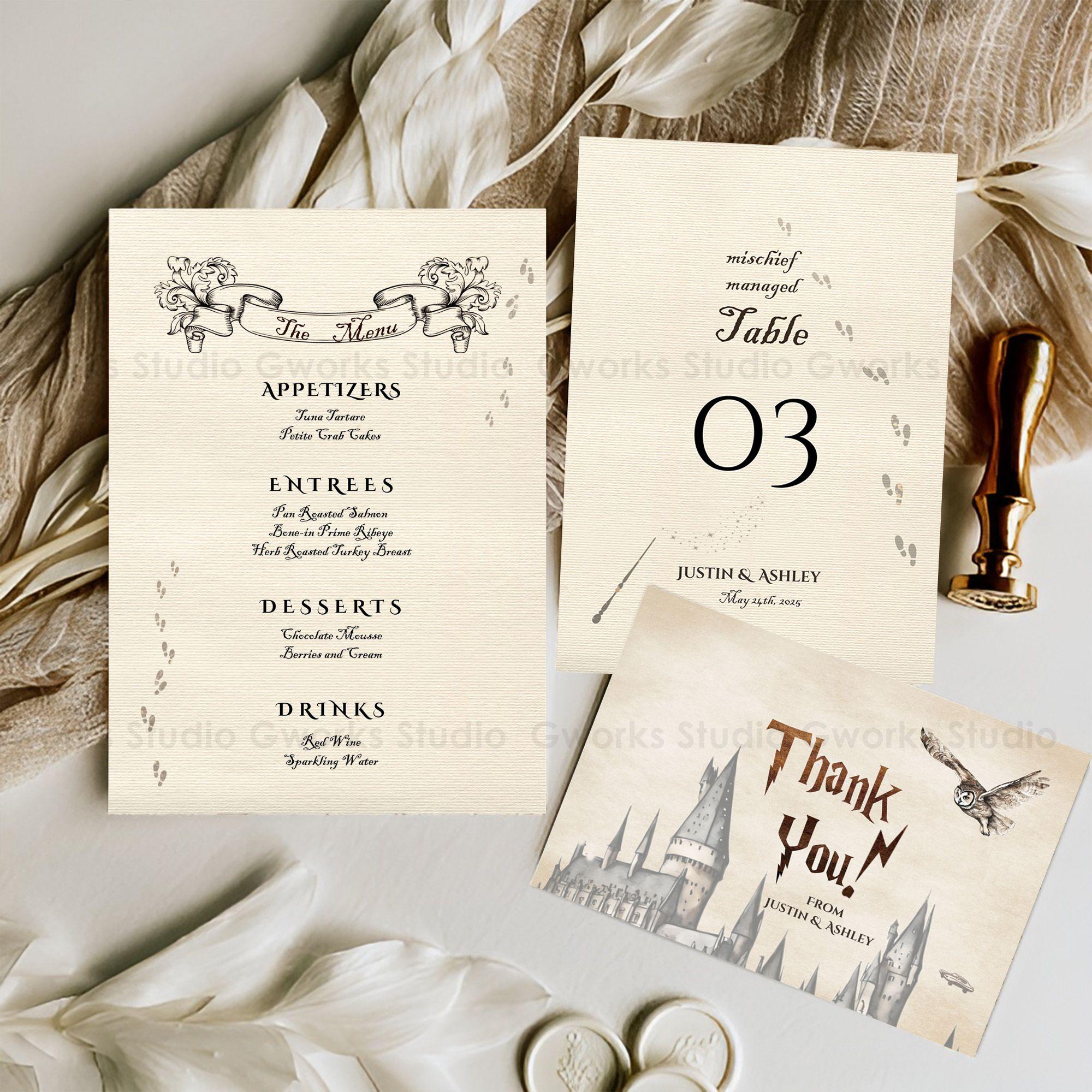 Wizard Wedding Menu Card Template: Whimsical Magic School (digital ...