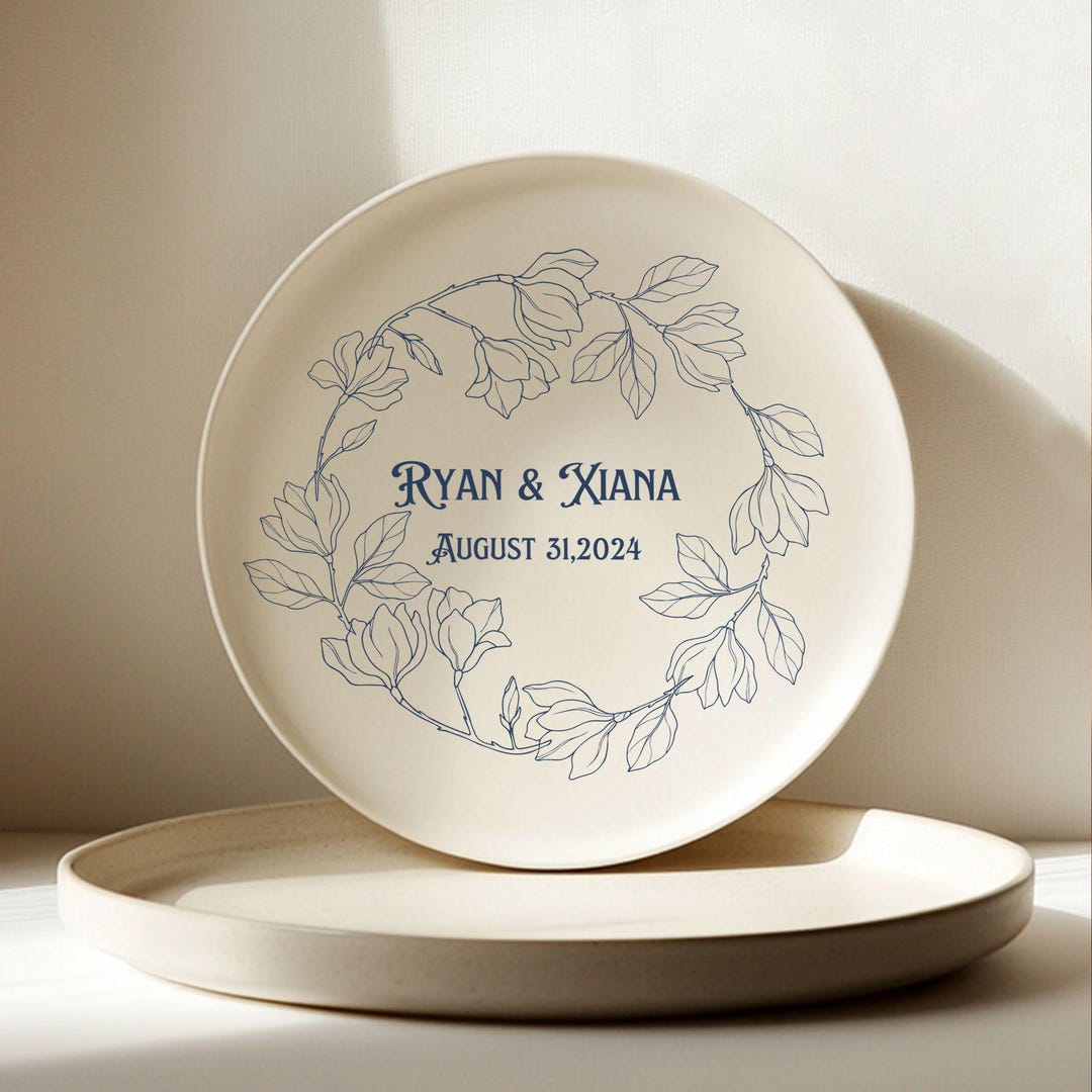 Personalized Ceramic Plate: Flower Wreath, Wedding, Anniversary ...