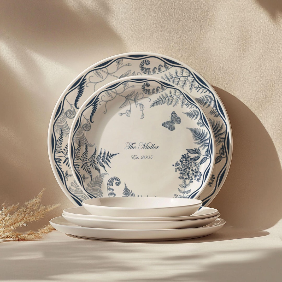 Personalized Botanical Porcelain Dinnerware Set - Custom Family Plates ...
