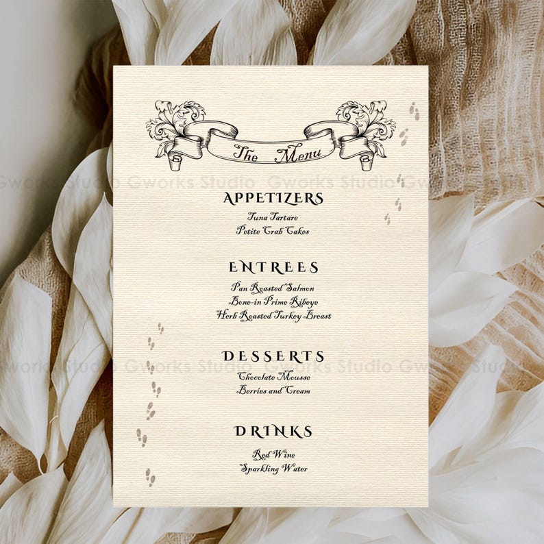 Vintage Menu Card Wizard Wedding Menu Card Editable Template Whimsical ...