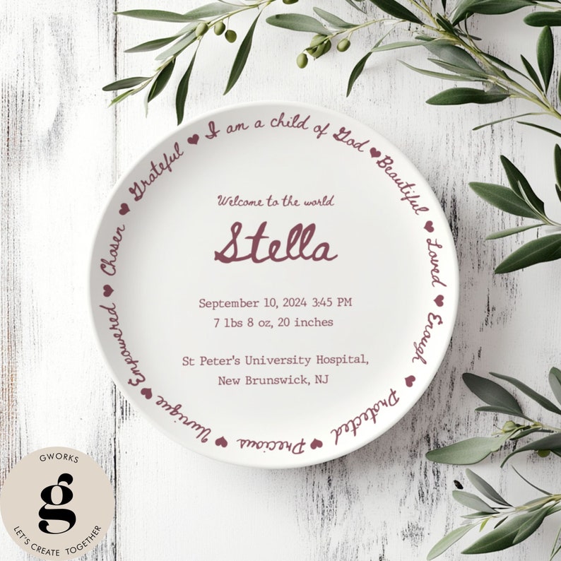 Custom Birth Ceramic Plate Newborn Baby Gift 1st Birthday Dedication ...