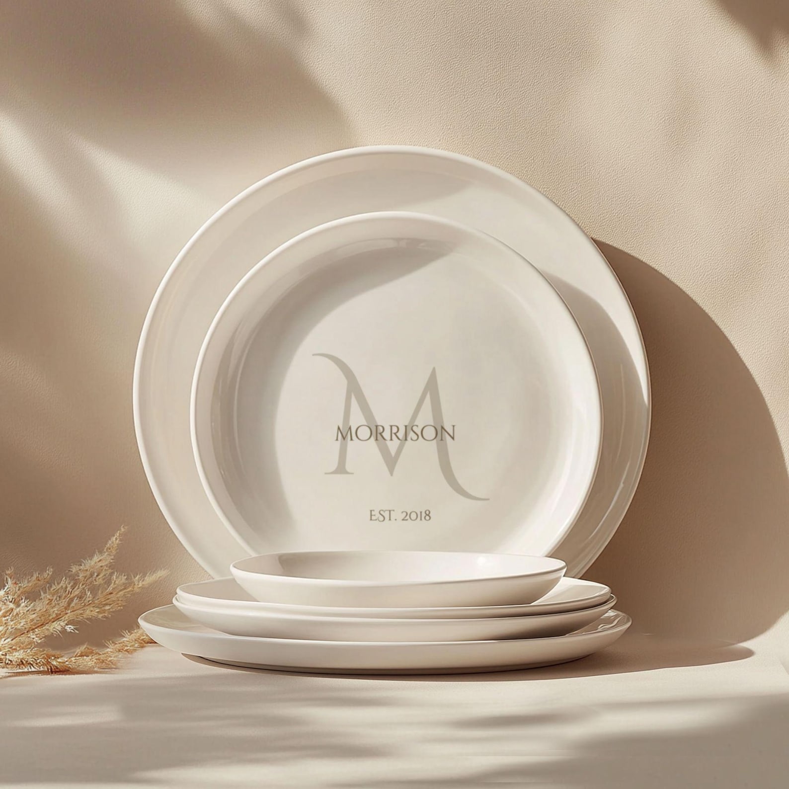 Custom Monogram Ceramic Dinnerware – Personalized Housewarming Home ...