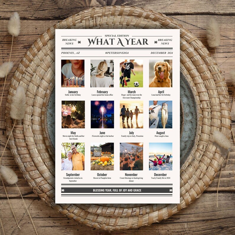 Holiday Newspaper Editable Photo Collage Template Year in Review ...