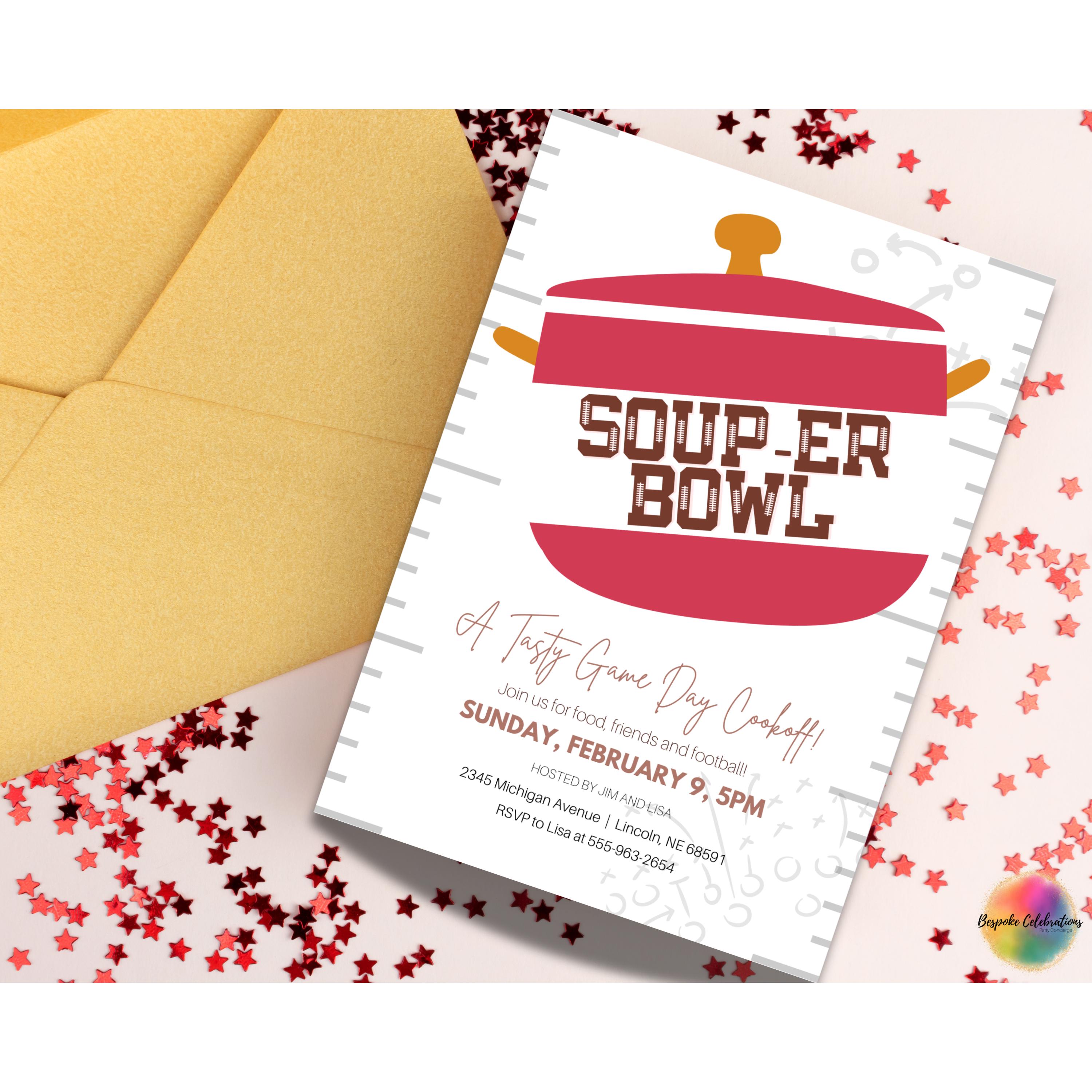 Editable Soup-er Bowl Party Invitation | 5x7 Printable & Mobile ...
