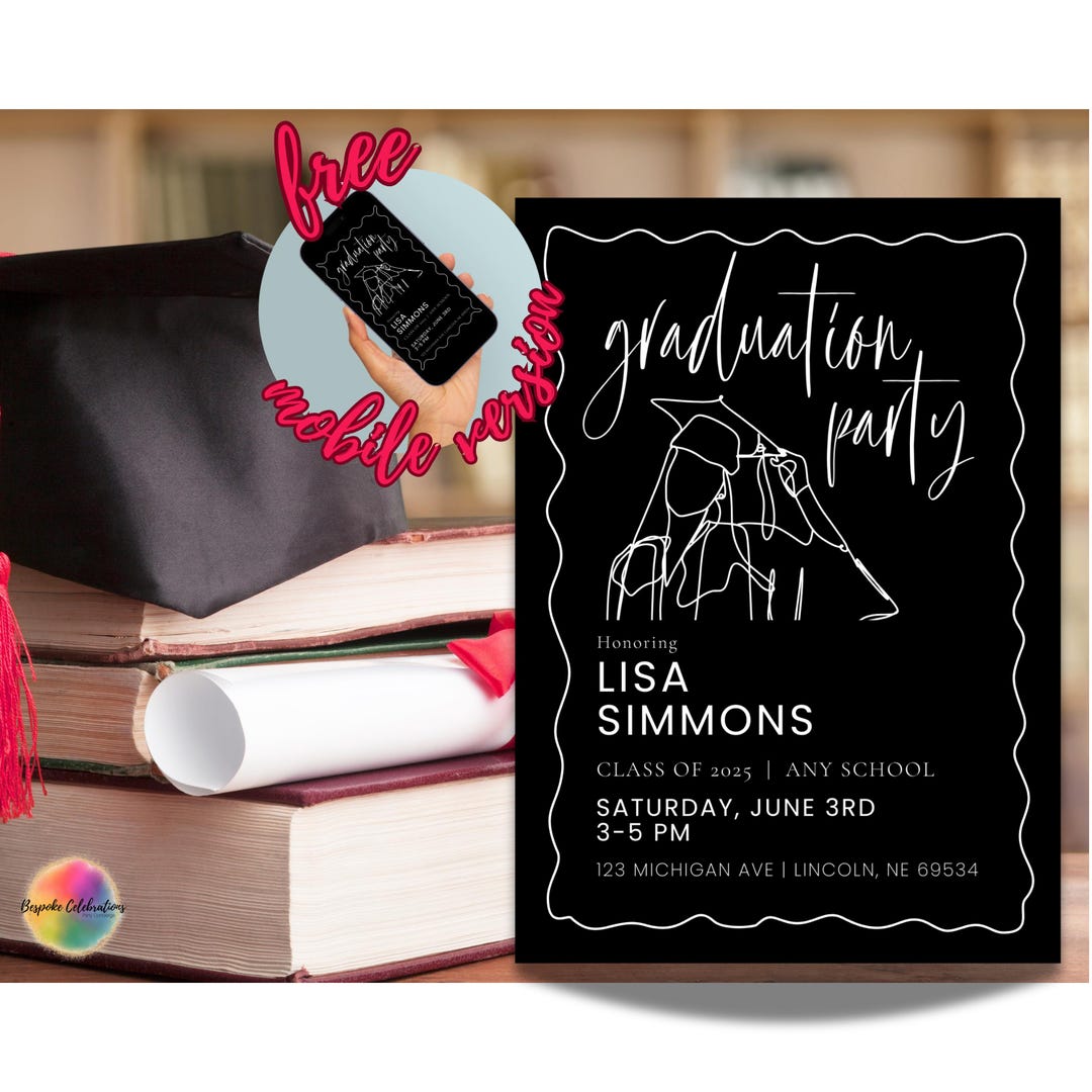 Female Graduation Party Invite | Instant Download, Edit, Share | 5"x7 ...