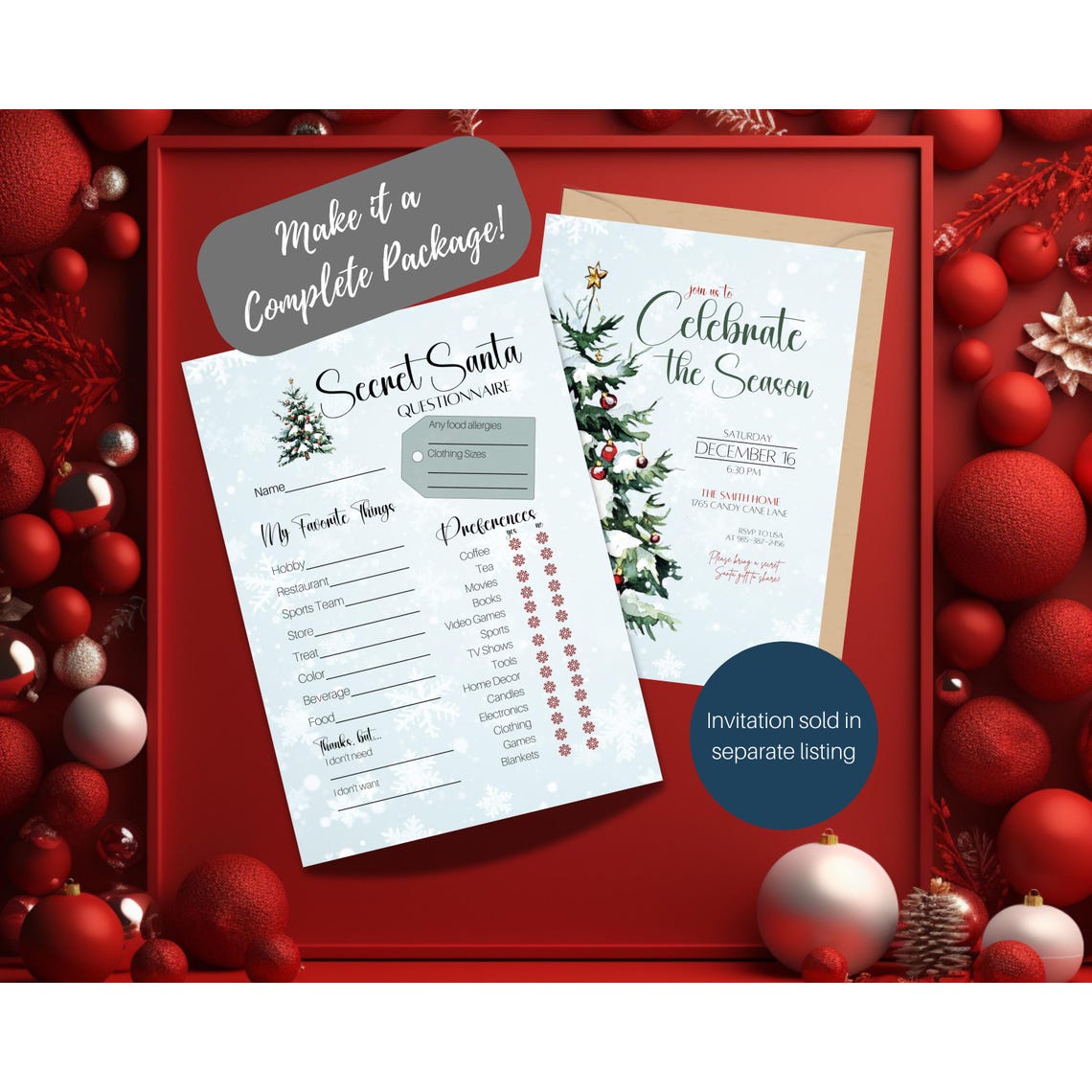 Festive Holiday Secret Santa Questionnaire With Christmas Tree Design ...
