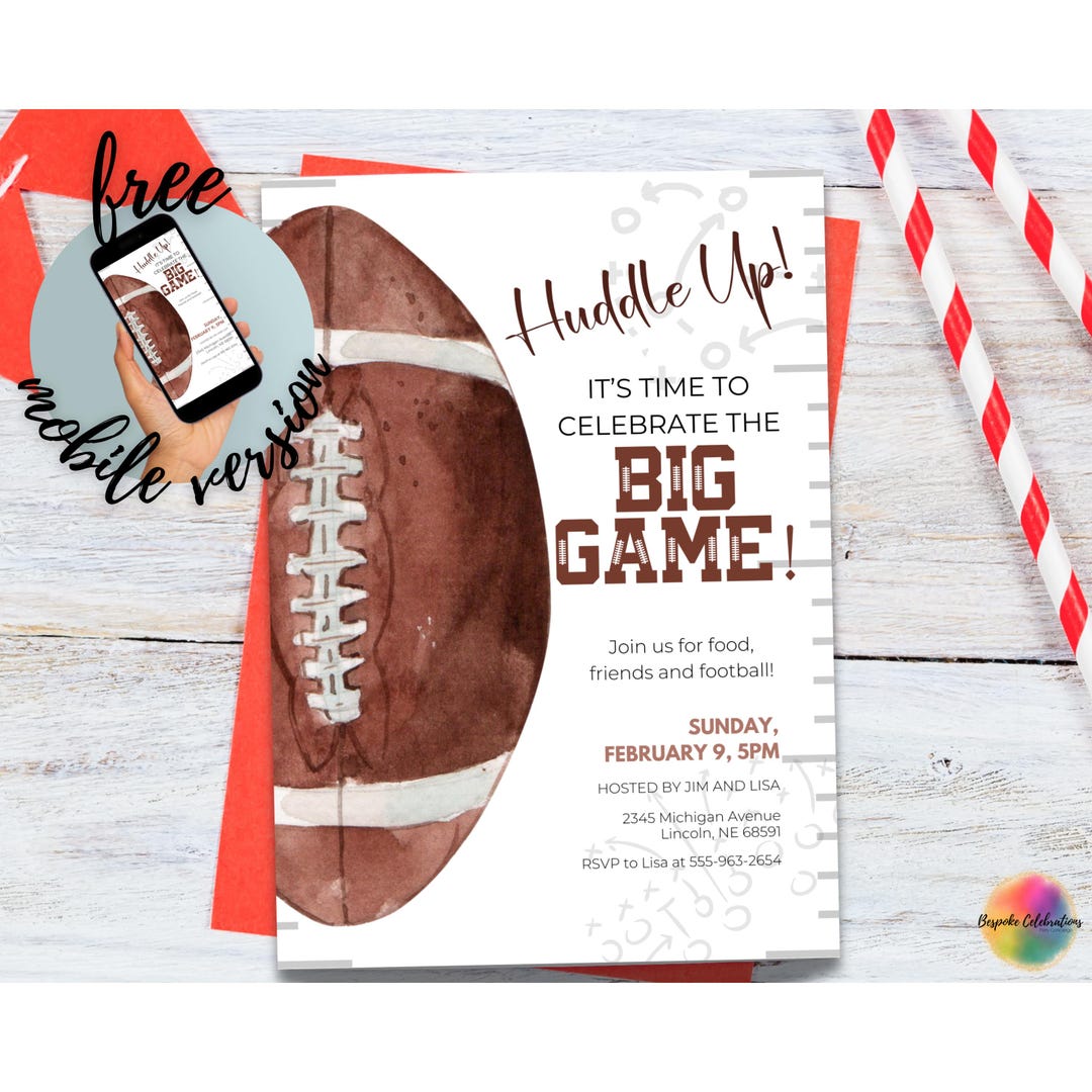 Editable Big Game Party Invitation | 5x7 Printable & FREE Mobile ...