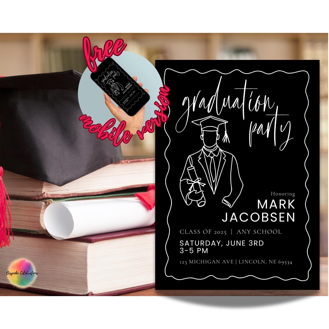 Male Graduation Party Invite | Instant Download, Edit, Share | 5"x7 ...