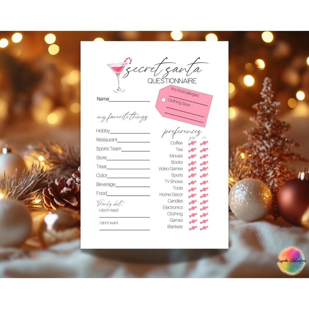 Candy Cane Secret Santa Questionnaire | Fun Printable Gift Exchange ...