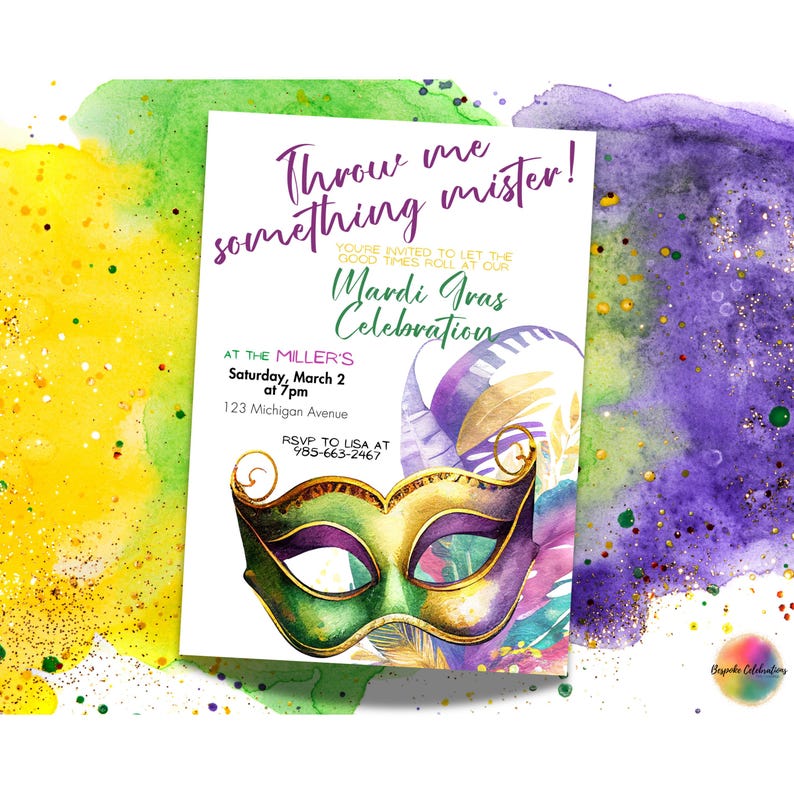 Editable Mardi Gras Celebration Invitation | Printable Digital Download ...