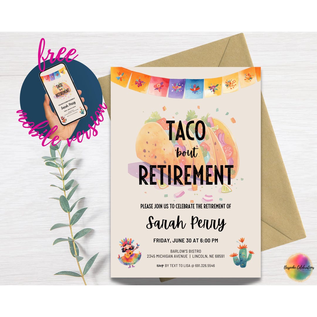 Retirement Party Invitation | Fun Taco 'bout Retirement Theme | 5"x7 ...