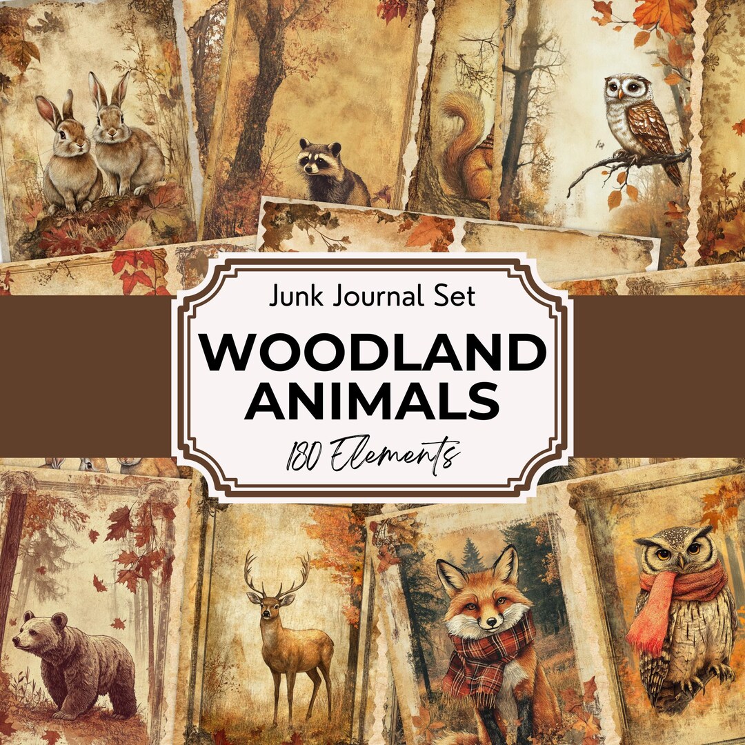 Woodland Animals Junk Journal Pages, Digital Scrapbook Paper Kit ...