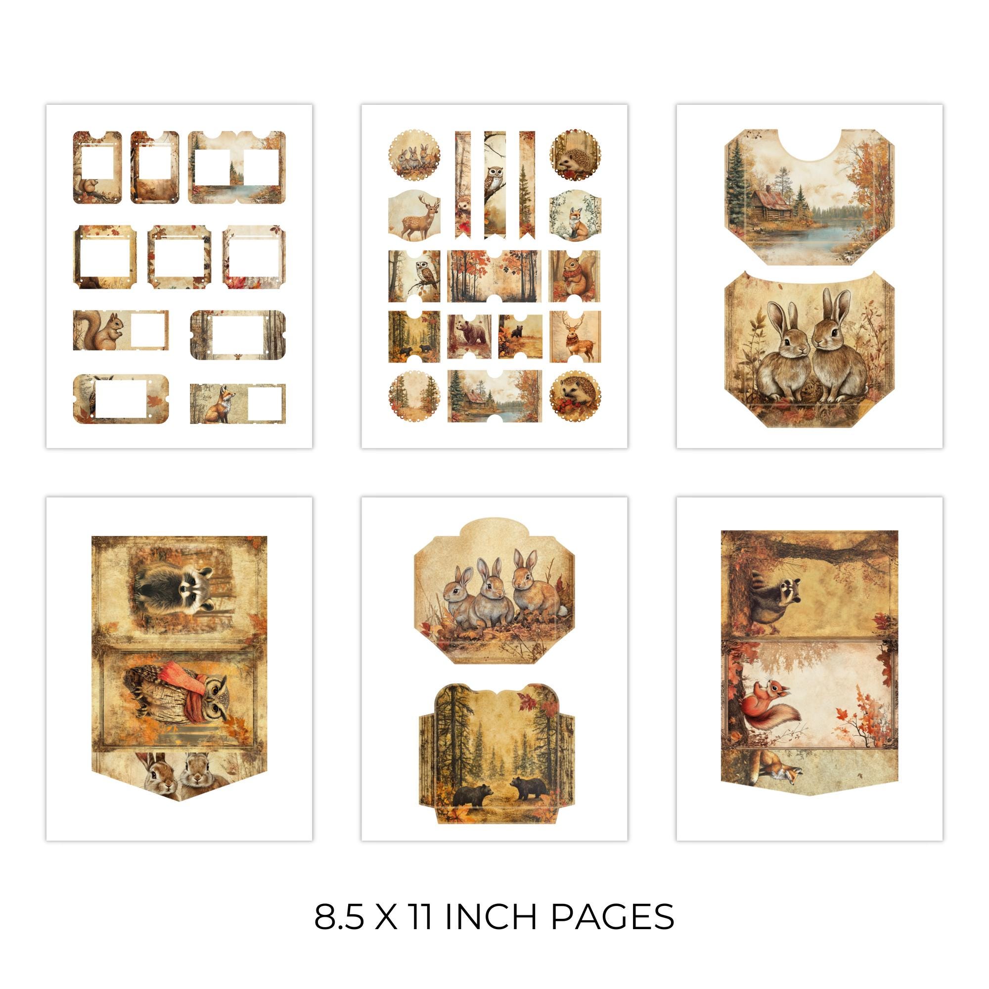 Woodland Animals Junk Journal Pages, Digital Scrapbook Paper Kit ...