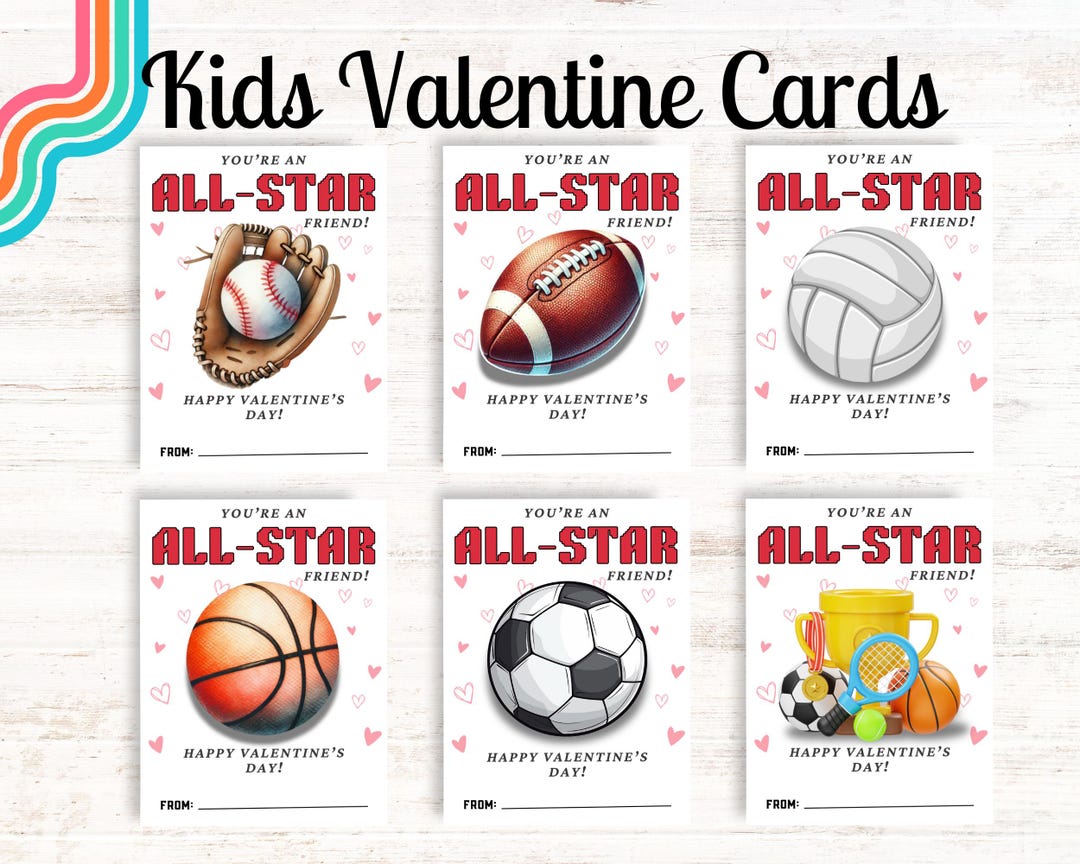 Printable Kids Valentine Sports Cards, Classroom Valentine's Day Soccer ...