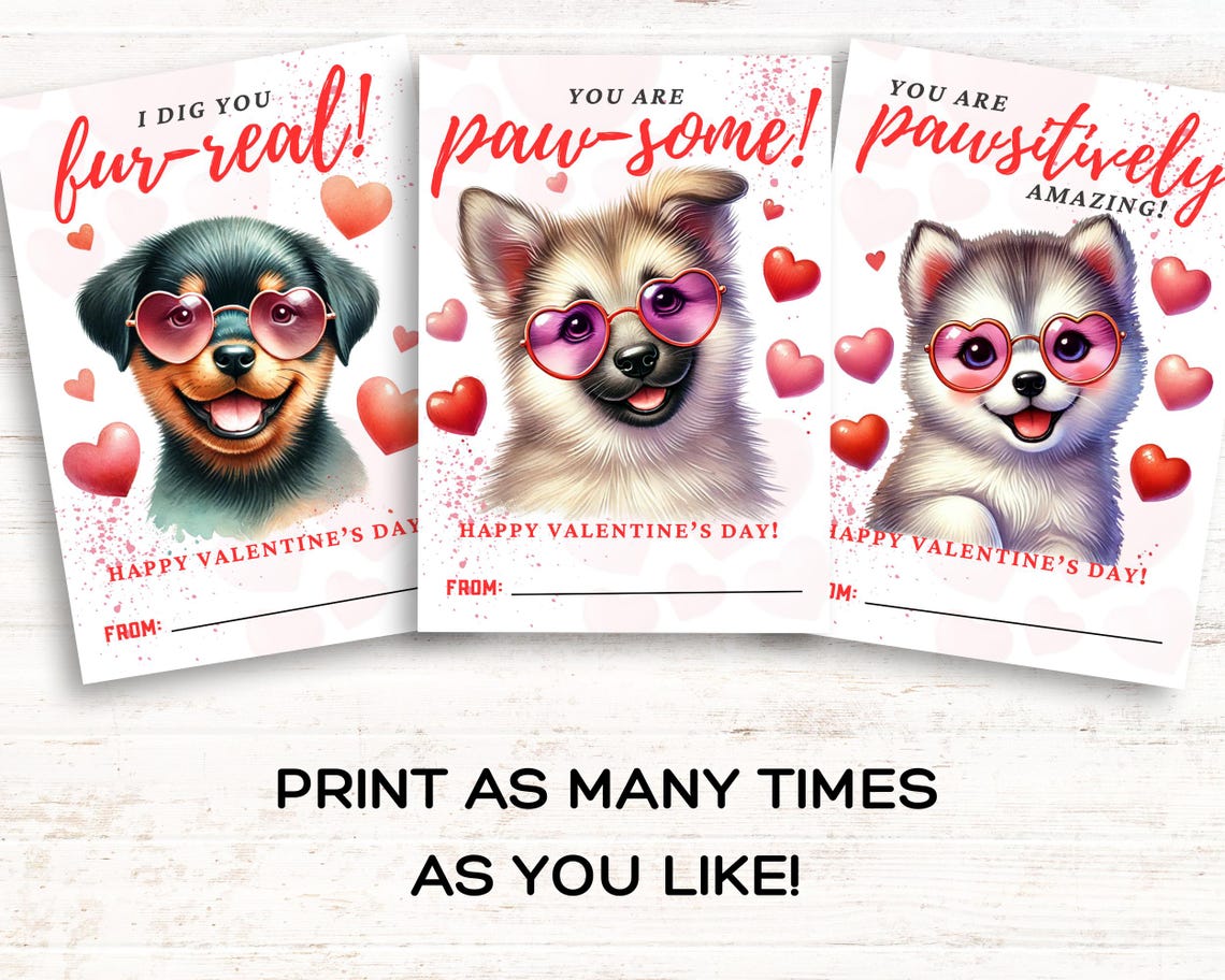 Printable Dog Valentine's Day Cards, Classroom Valentine's Day Cards ...