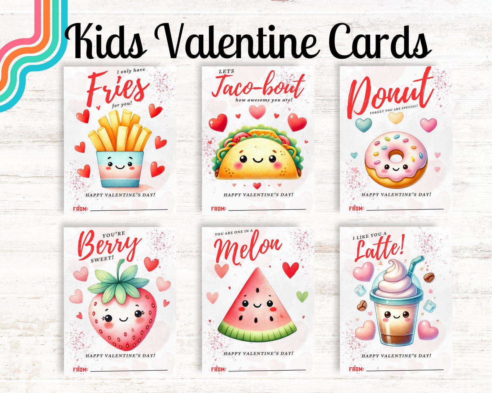 Cute Kawaii Valentines Cards, Cute Food Printable Valentine's Day Cards ...