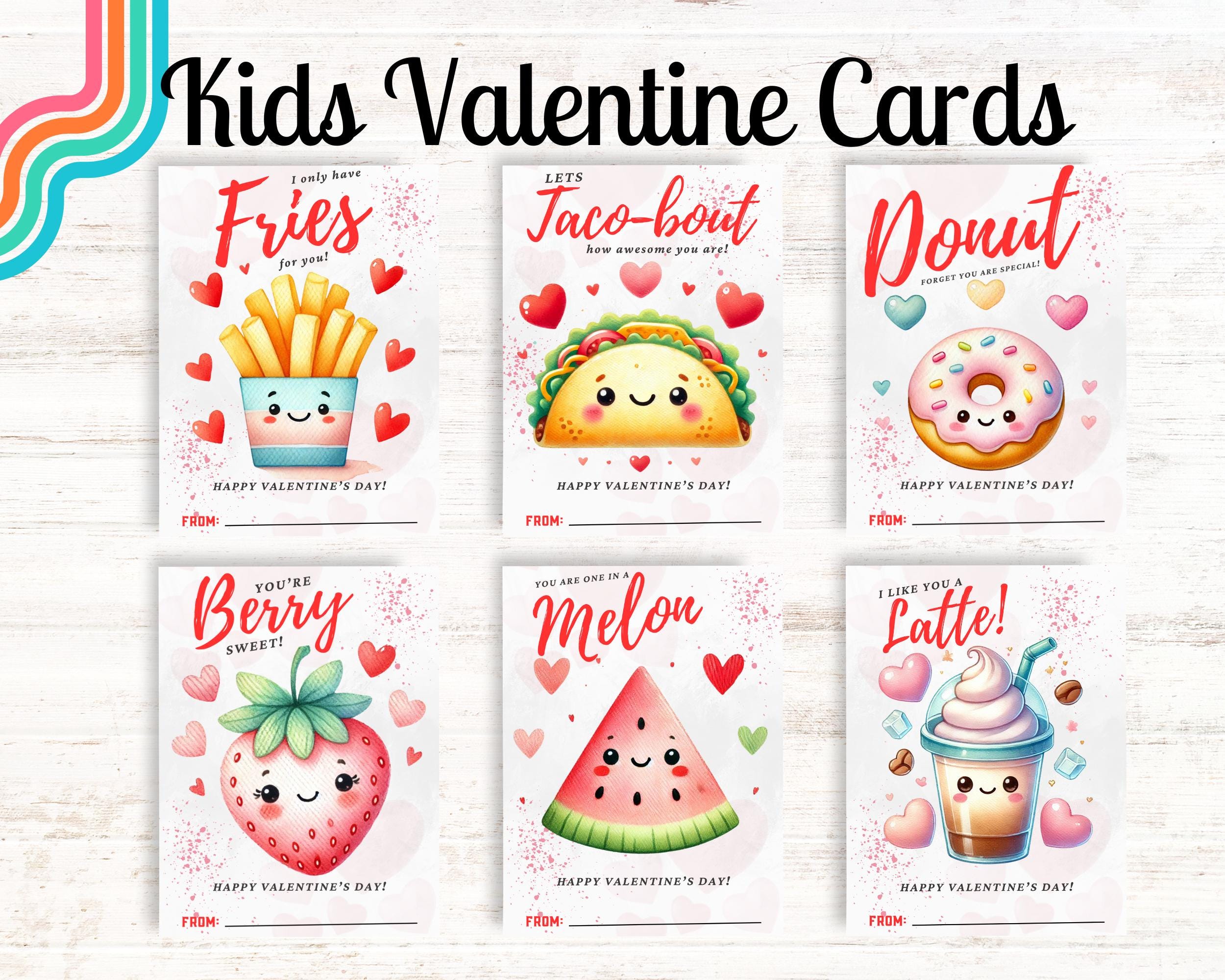 Cute Kawaii Valentines Cards, Cute Food Printable Valentine's Day Cards ...