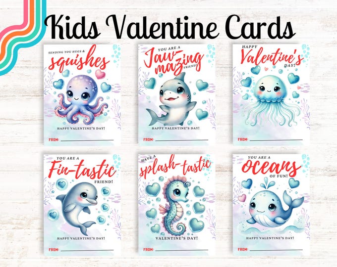 Under the Sea Valentines Day Cards, Printable DIY Card, Classroom ...