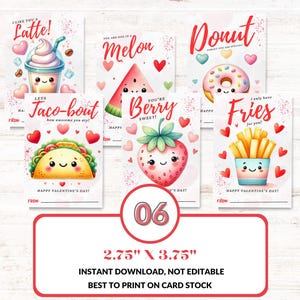 Cute Kawaii Valentines Cards, Cute Food Printable Valentine's Day Cards ...