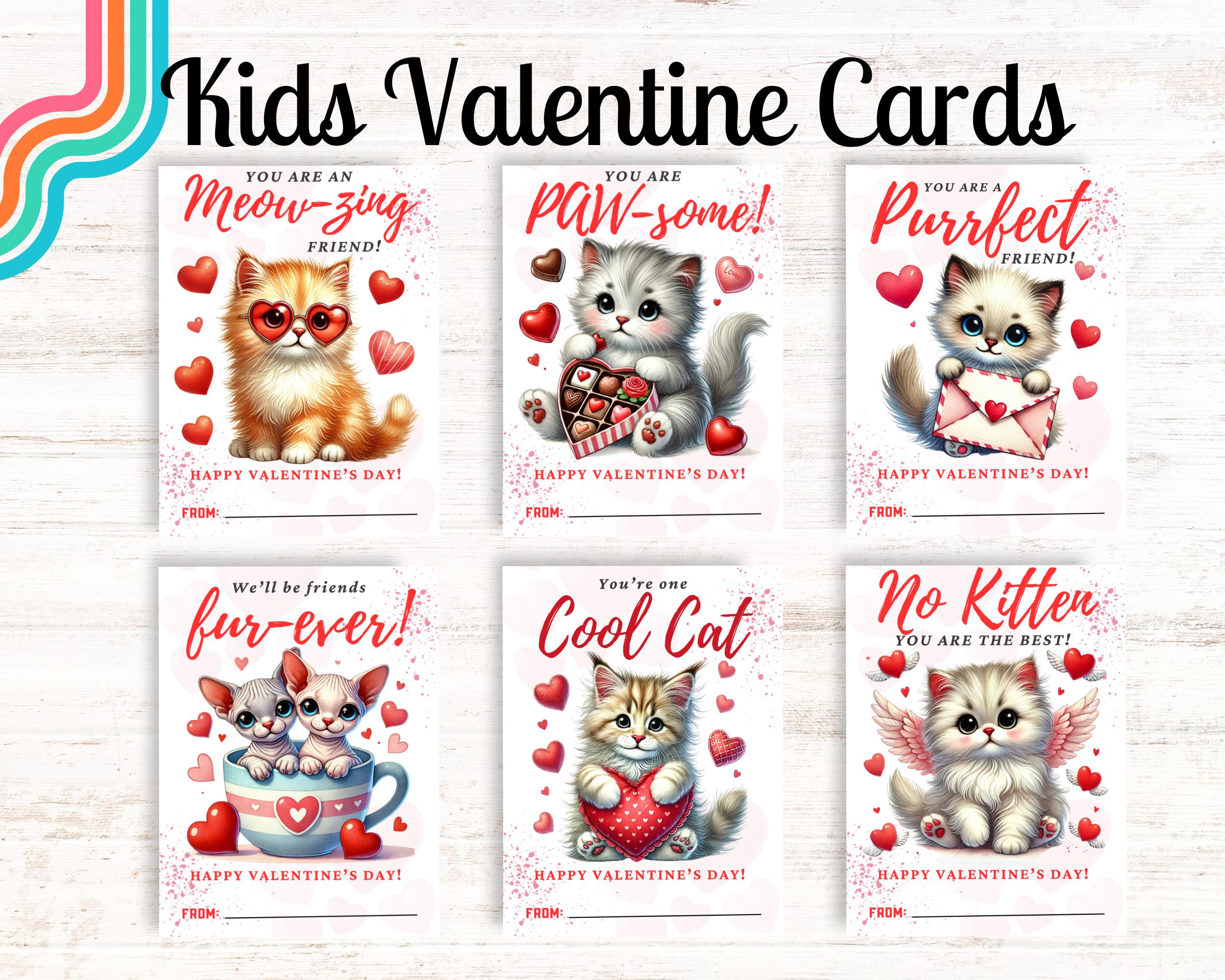 Printable Cat Valentine's Day Cards, Classroom Valentine's Day Cards ...