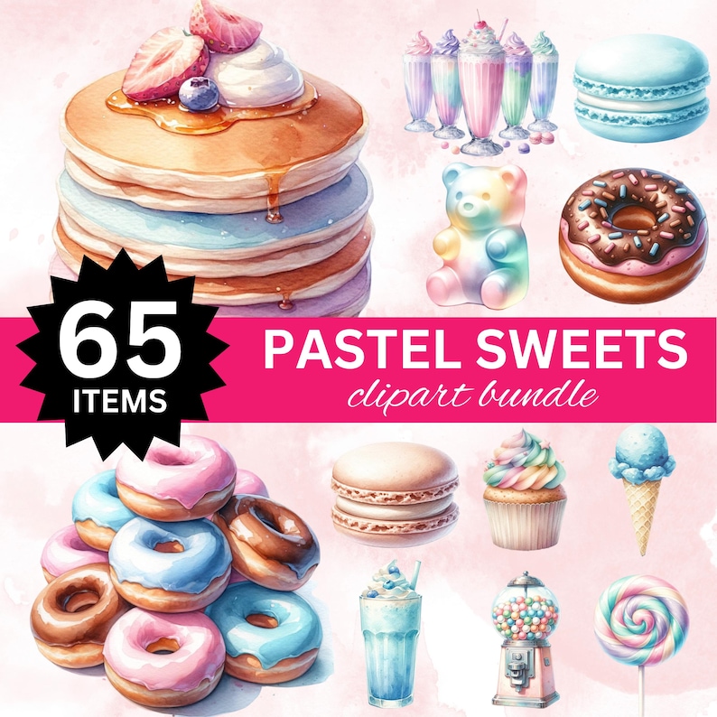 Watercolor Pastel Sweets Clipart, Rainbow Sweet Treats, PNG Macarons ...