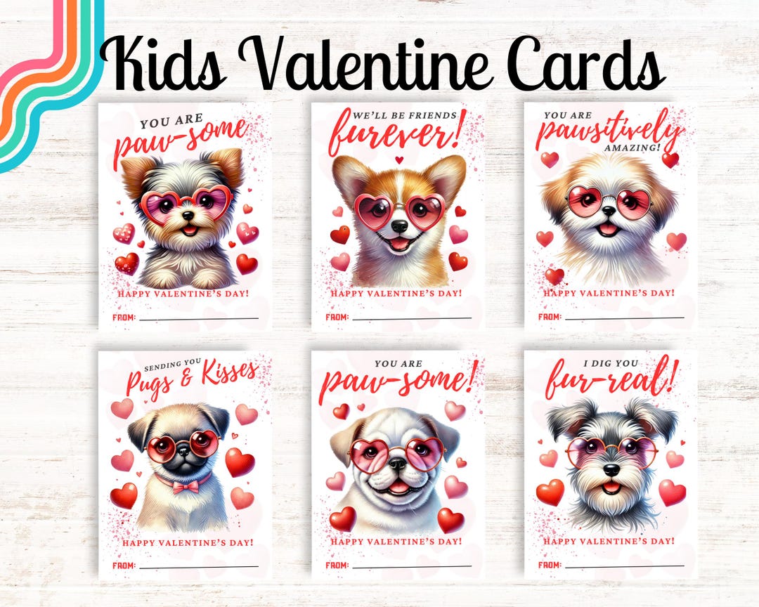 Printable Dog Valentine's Day Cards, Classroom Valentine's Day Cards ...