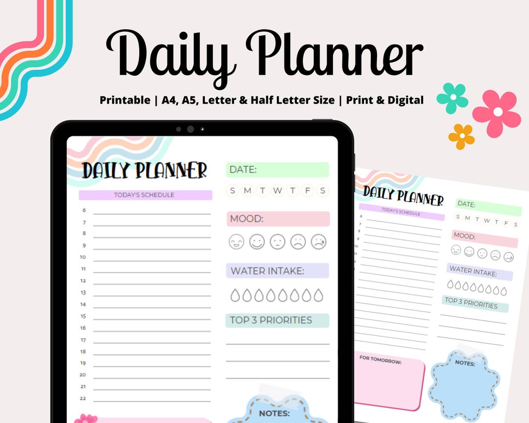 Pastel Daily Planner Template, Printable Daily Planner, Digital Daily ...