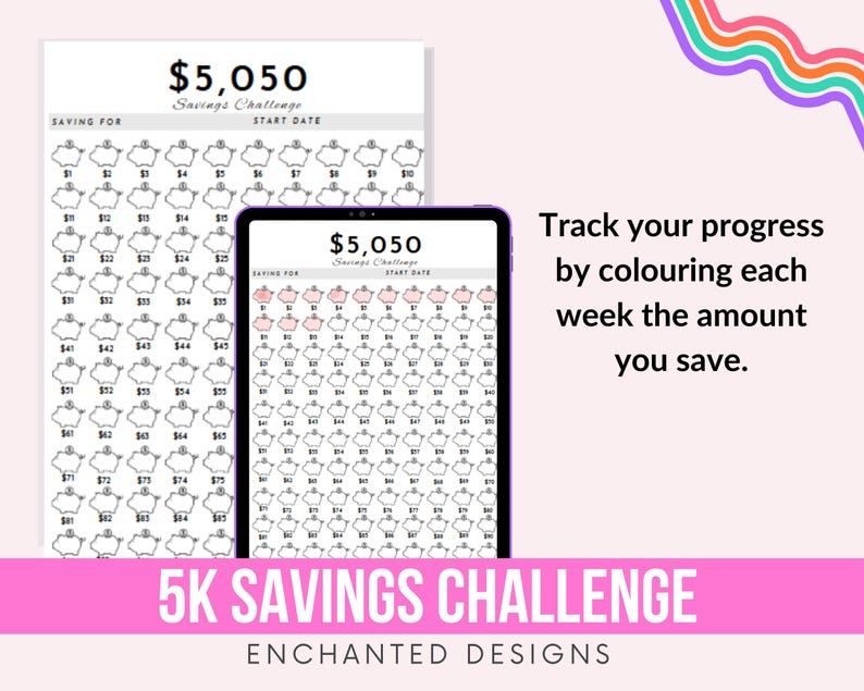 5k Savings Challenge Printable, Savings Tracker, 5k Savings Challenge ...