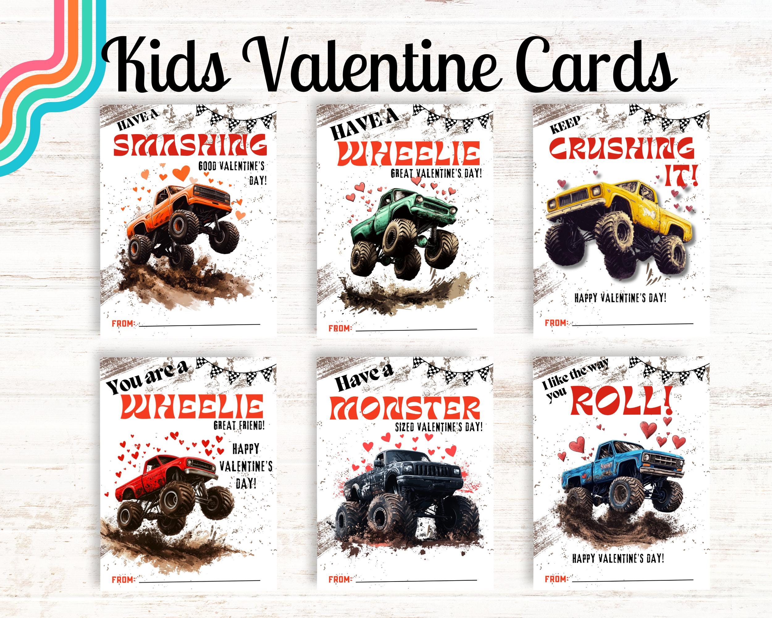 Printable Monster Truck Valentines Day Cards, Classroom Valentines Day ...