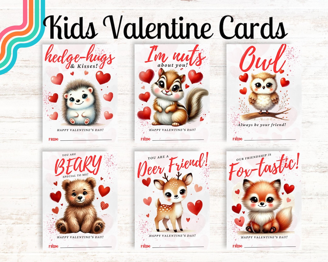 Cute Woodland Animal Valentines Day Cards, Printable Animal Valentines ...
